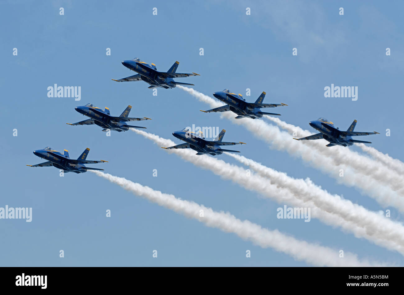 US Navy Blue Angels flight demonstration team in diamond formation of ...