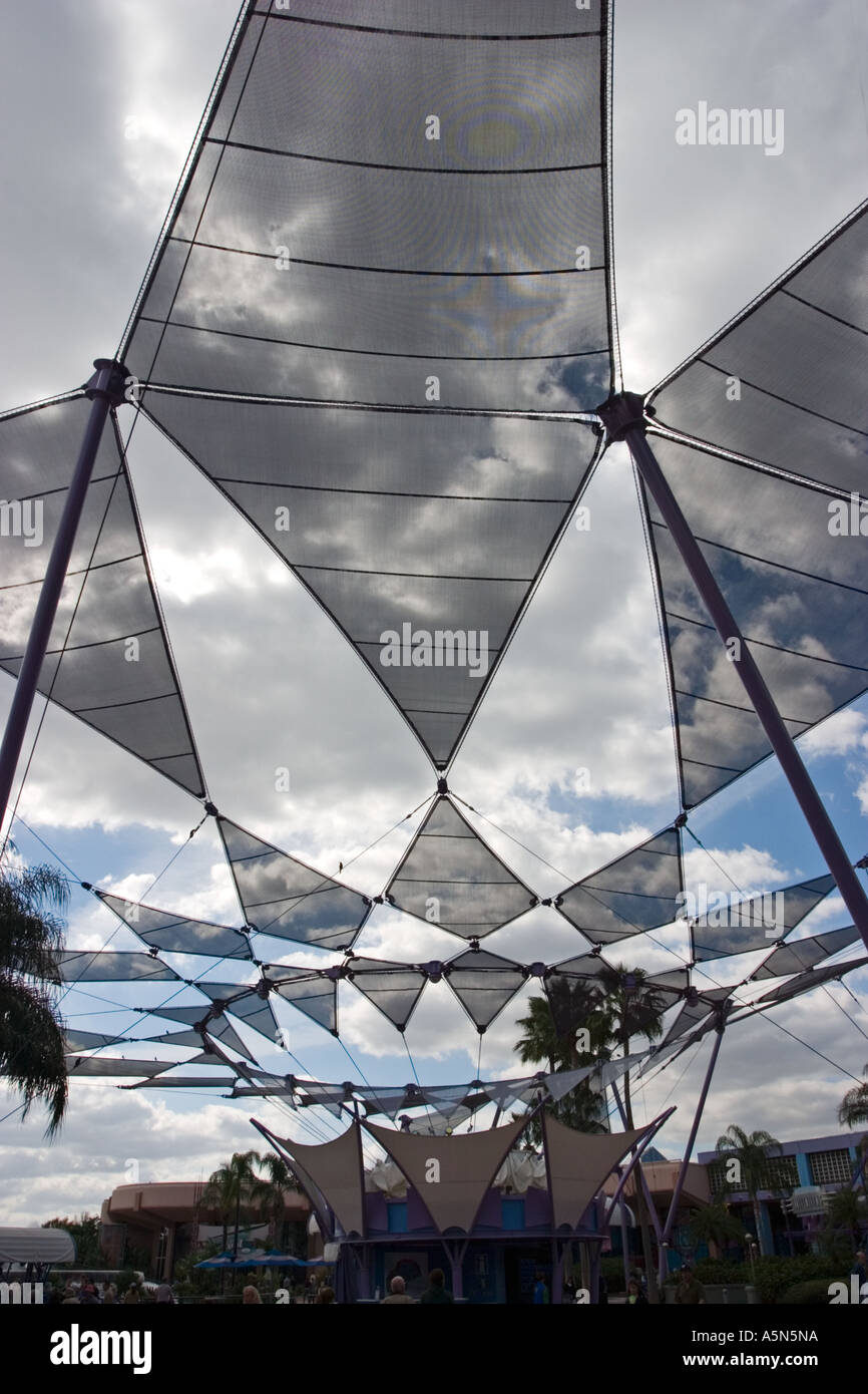 Sail like canopy triangular canvases near Spaceship Earth Epcot Walt ...
