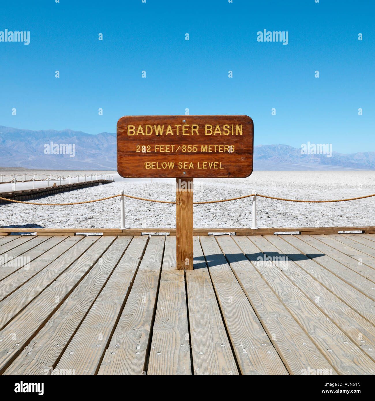 Badwater Basin sign in Death Valley National Park Stock Photo - Alamy