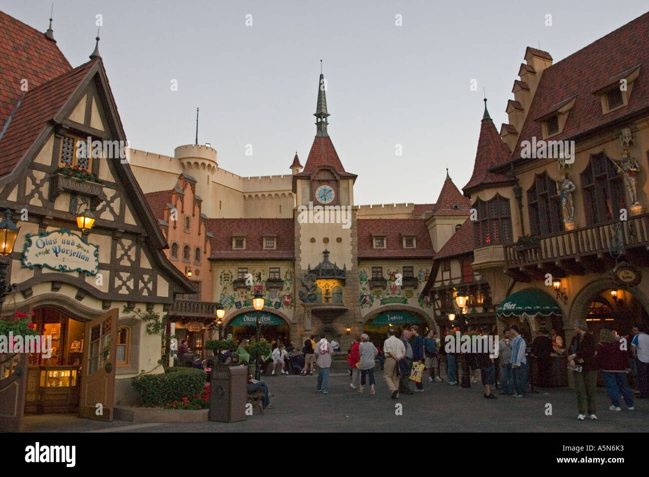 Buildings at Germany pavilion at dusk Epcot Walt Disney World Orlando ...