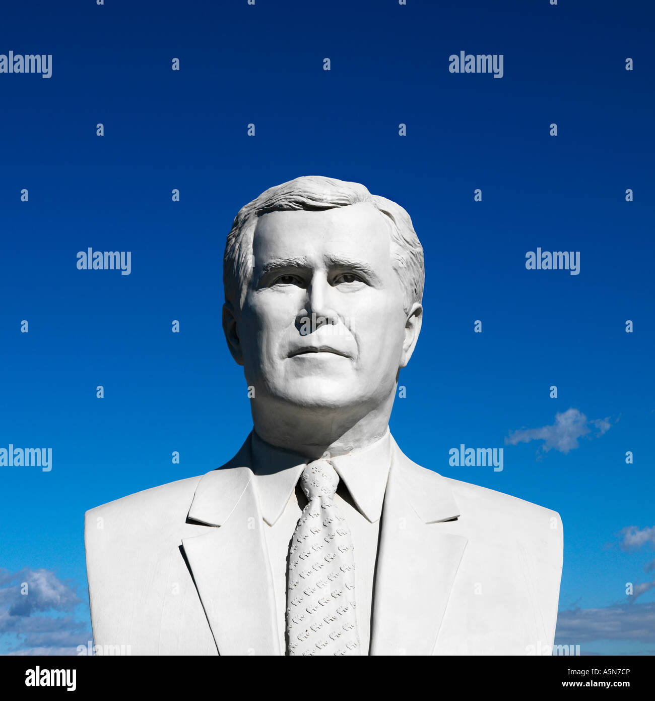 Bust of George Bush sculpture against blue sky in President s Park ...