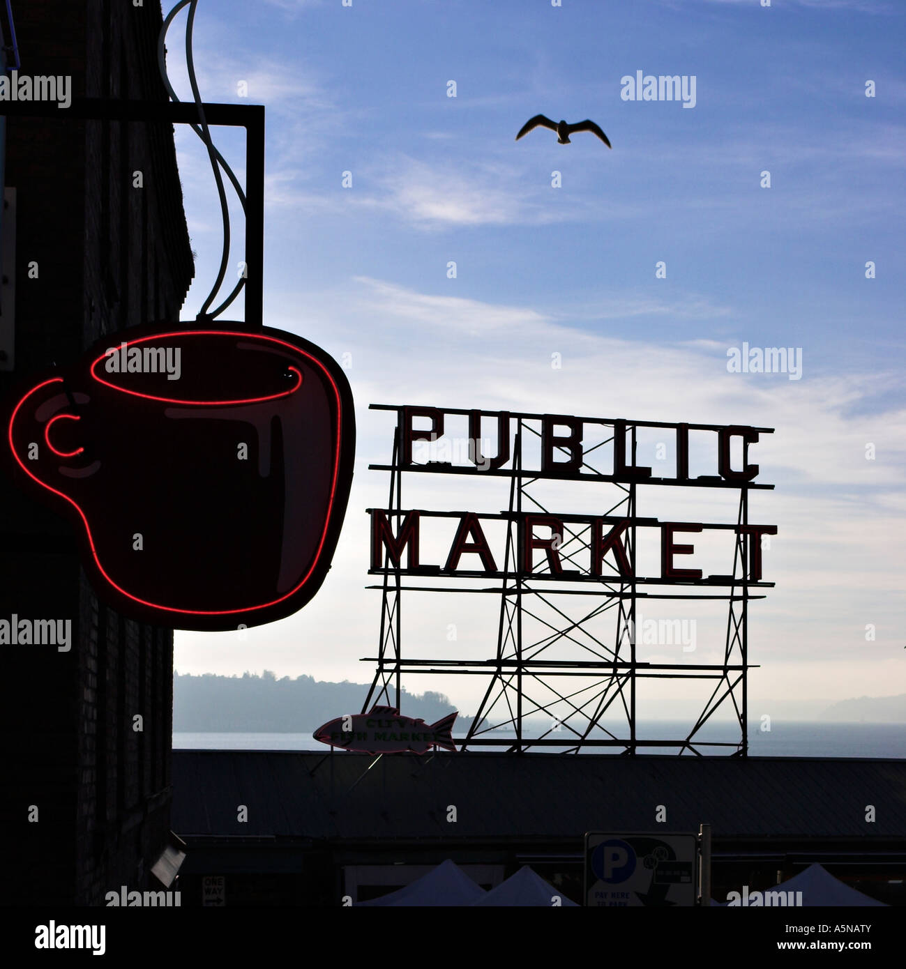 Java at the Market. A neon sign for a coffee house in front of the ...