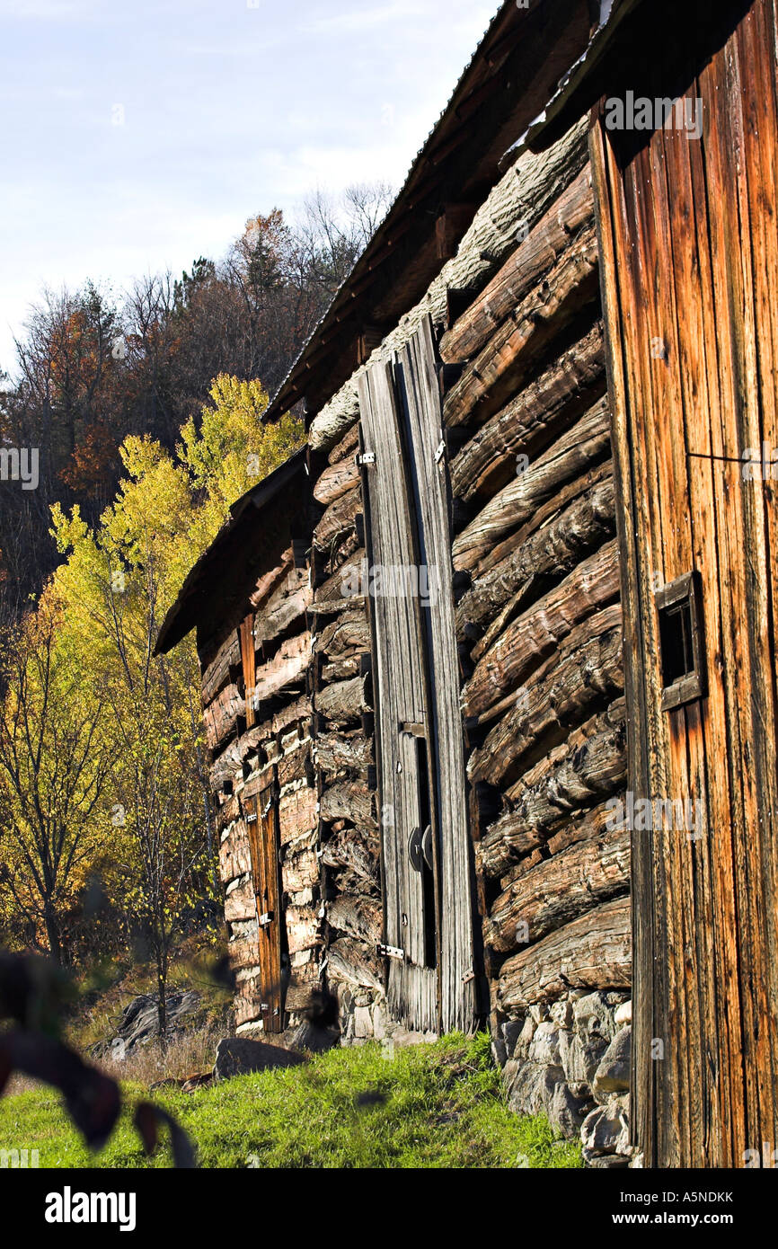 Leaning Barn Row: Three 18th century barns two of log and one of boards ...