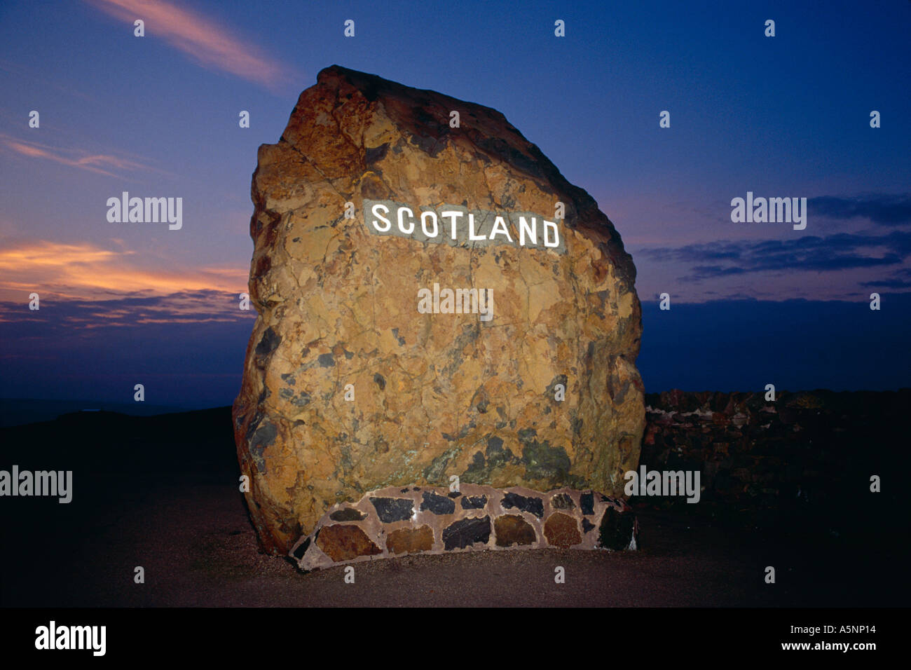 The border between Scotland and England is marked by a large stone ...