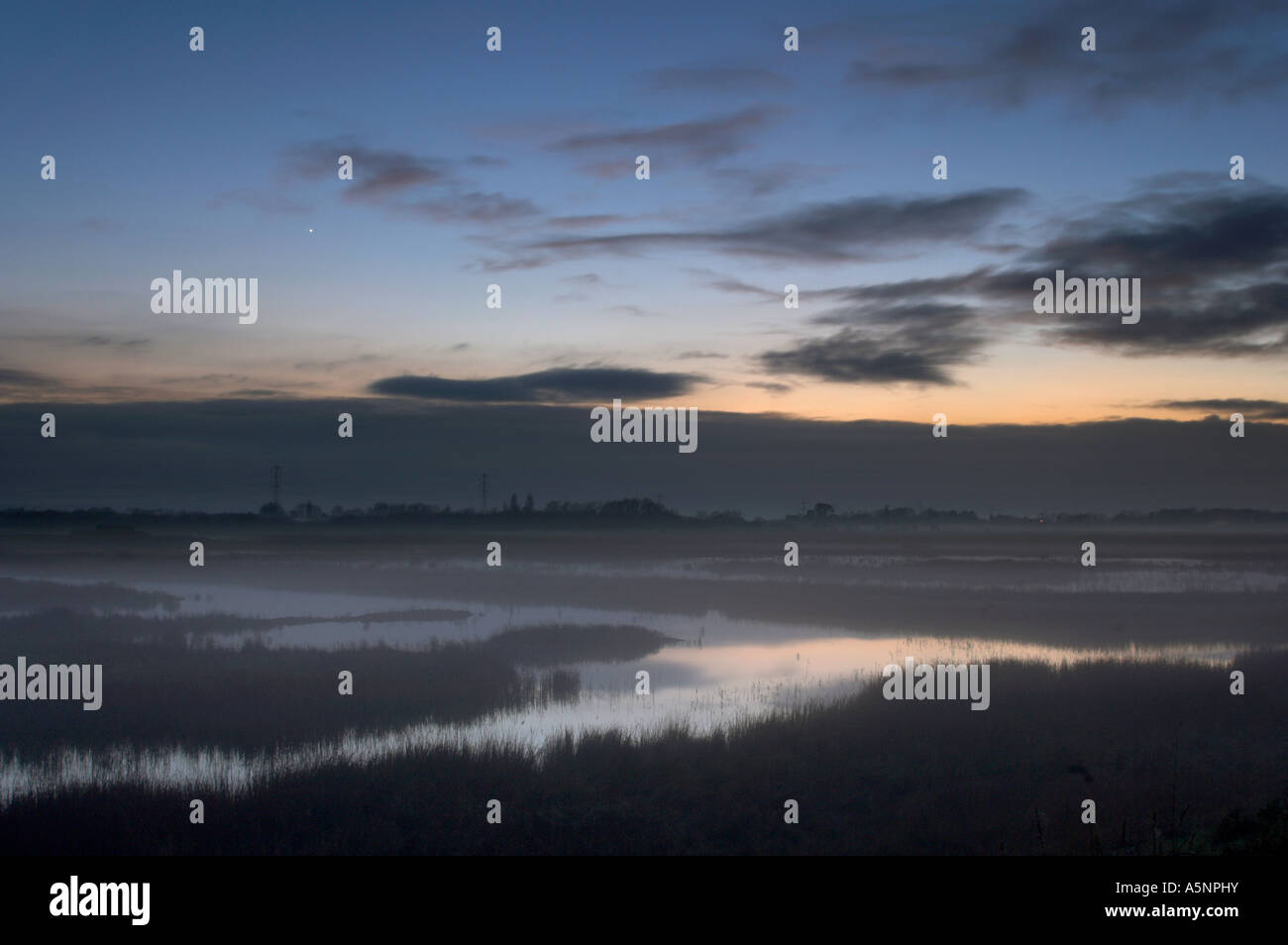 Oare Marshes Nature Reserve at sunset. Faversham, Kent, England, UK ...