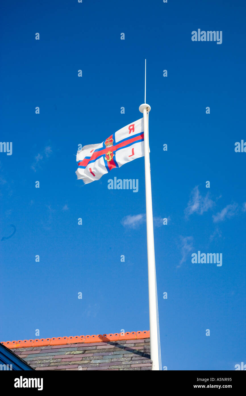Royal National Lifeboat Institution flag at Criccieth North Wales Stock ...
