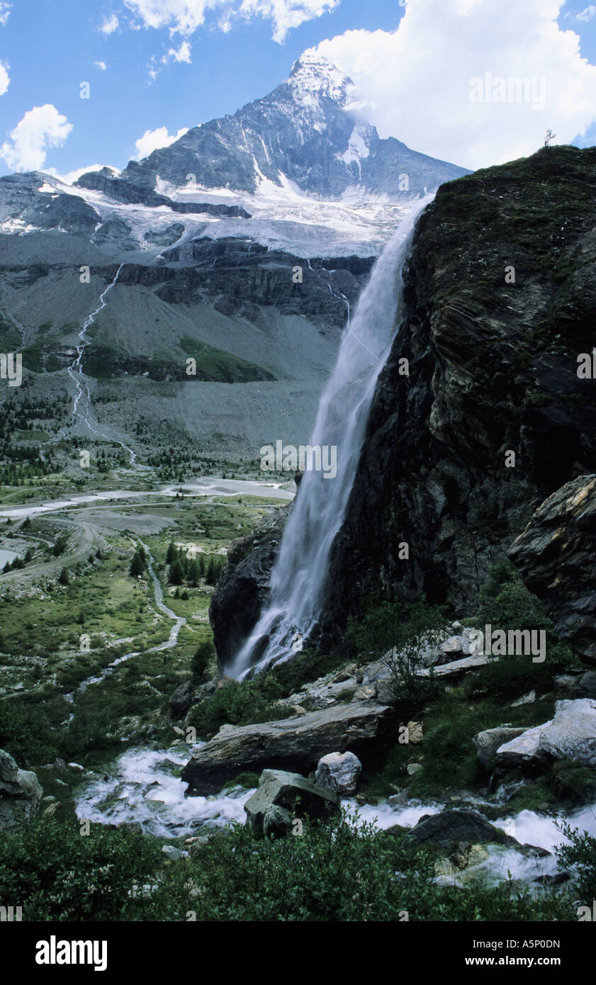 Mountain landscape with waterfall Stock Photo - Alamy
