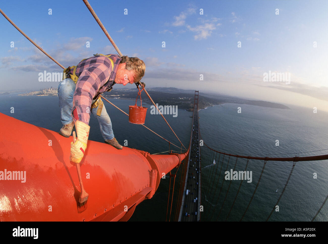 Bridge painters on the Golden gate bridge San Francisco California ...