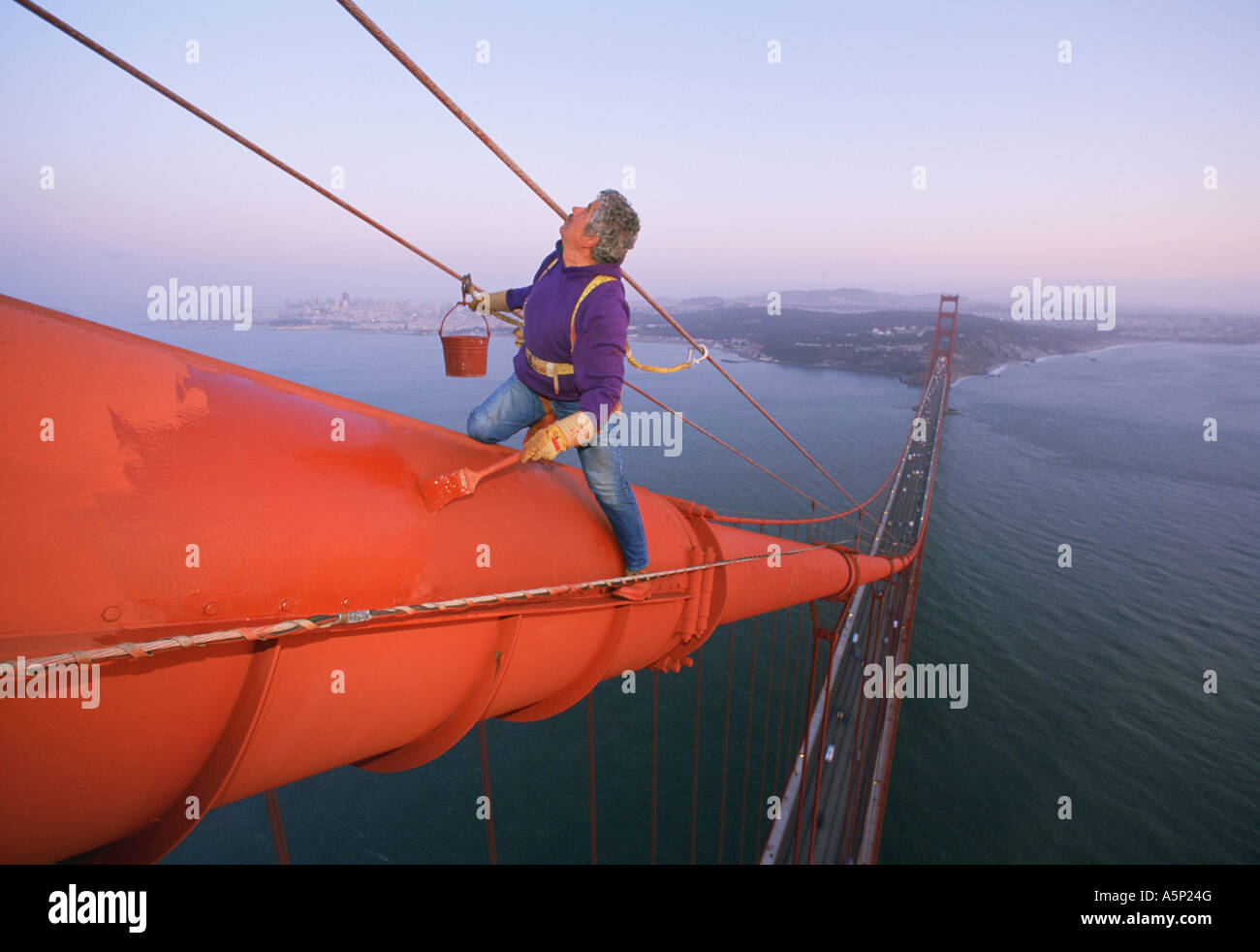Bridge painters on the Golden gate bridge San Francisco California ...