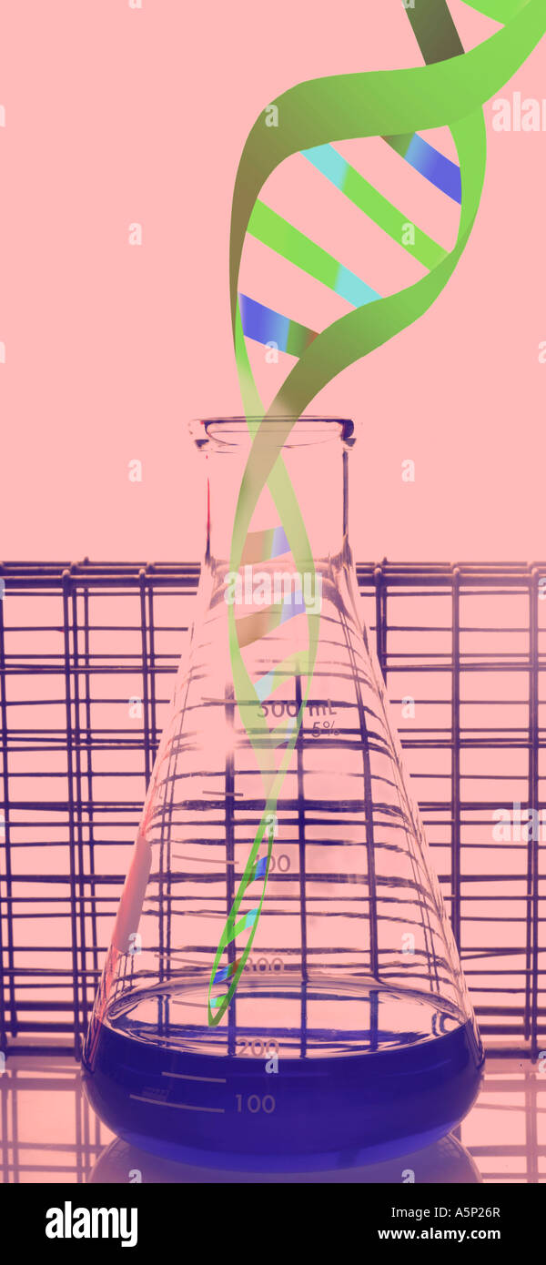 Double Helix DNA emerge from research flask Stock Photo - Alamy