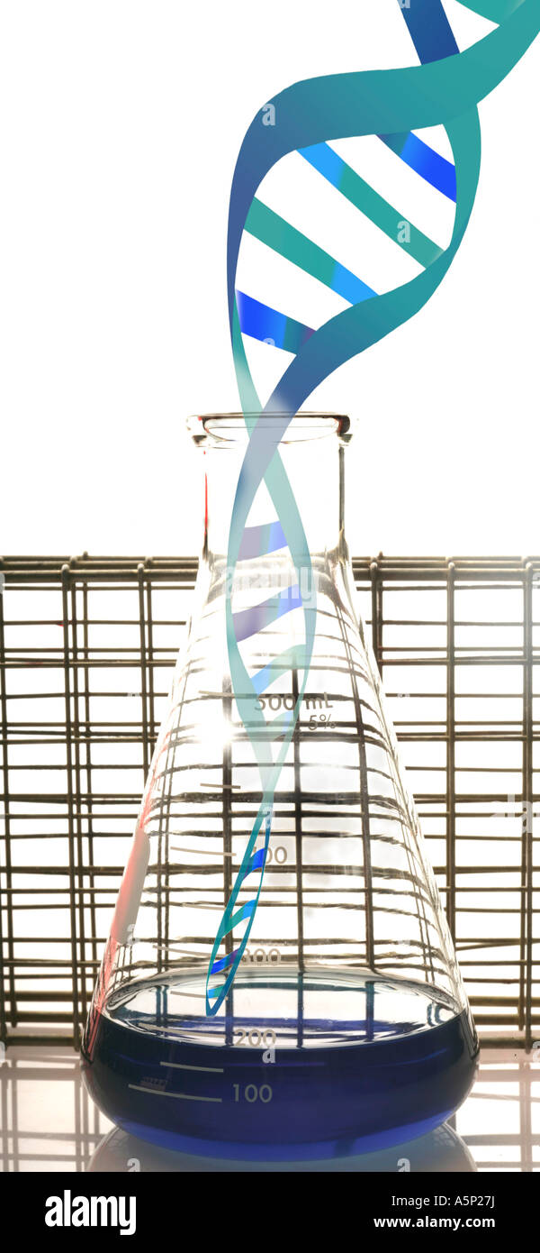 Double Helix DNA emerge from research flask Stock Photo - Alamy
