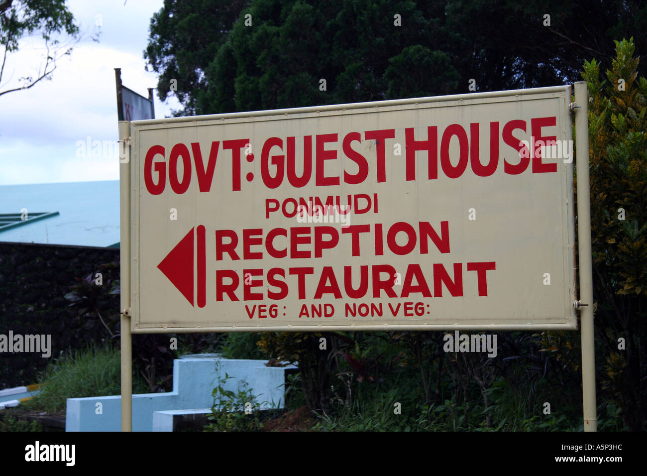 Guest house reception sign at Ponmudi Hillstation resort Stock Photo ...