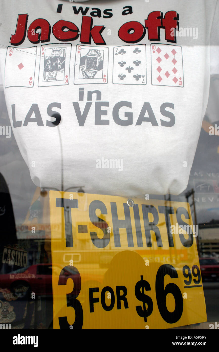 Tacky souvenirs in shop window, downtown Las Vegas, Nevada, USA Stock ...