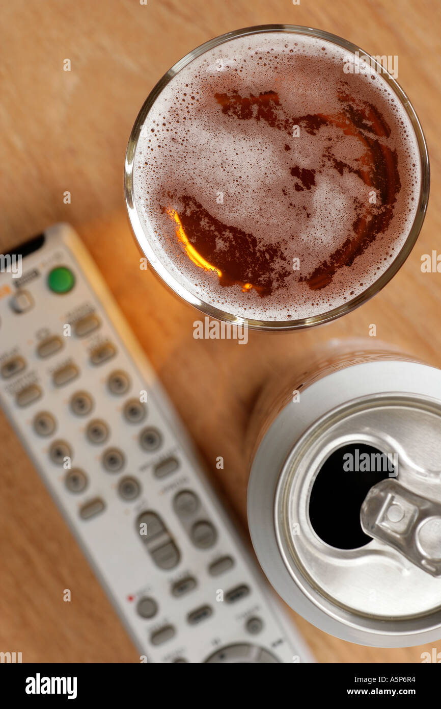 Beer Can and Remote control Stock Photo - Alamy