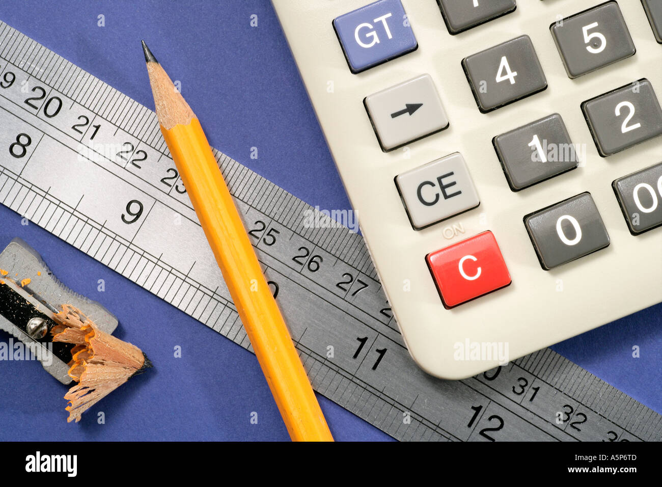 Calculator Rule and Pencil Stock Photo - Alamy