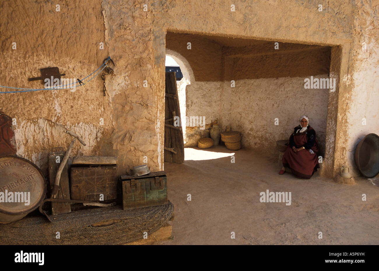 Berber woman in Berber troglodyte underground homestead Matmata Tunisia ...