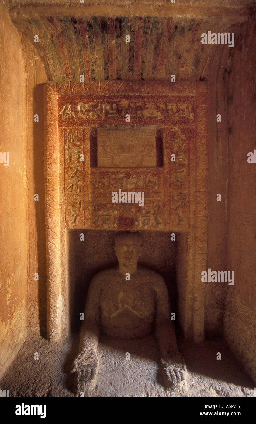 Mastaba of Idu tomb, false door stela with statue of the deceased ...