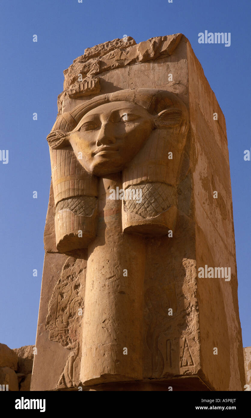 Deir Al Bahari, Temple of Hatshepsut, Hathoric capital in the chapel of ...