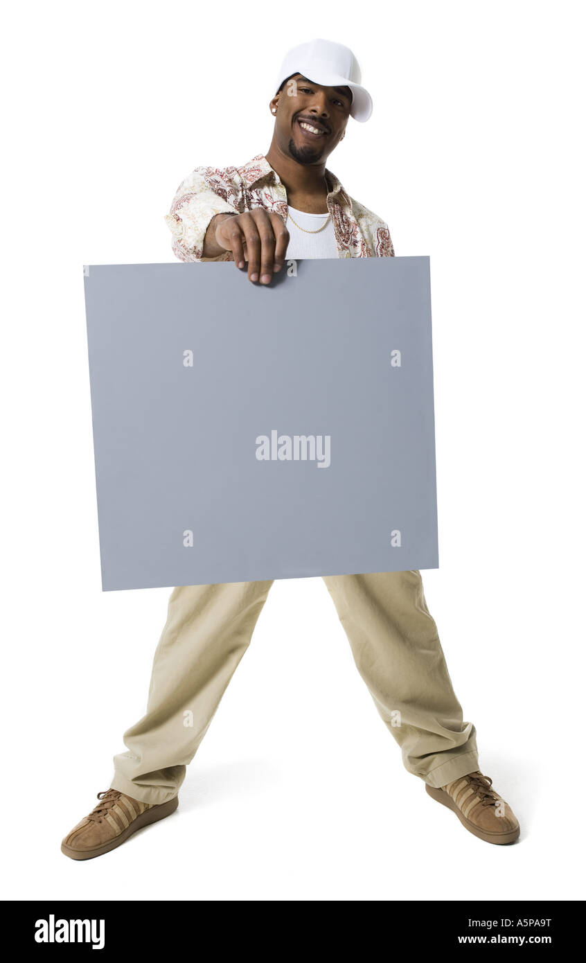 African American man holding a blank sign Stock Photo - Alamy