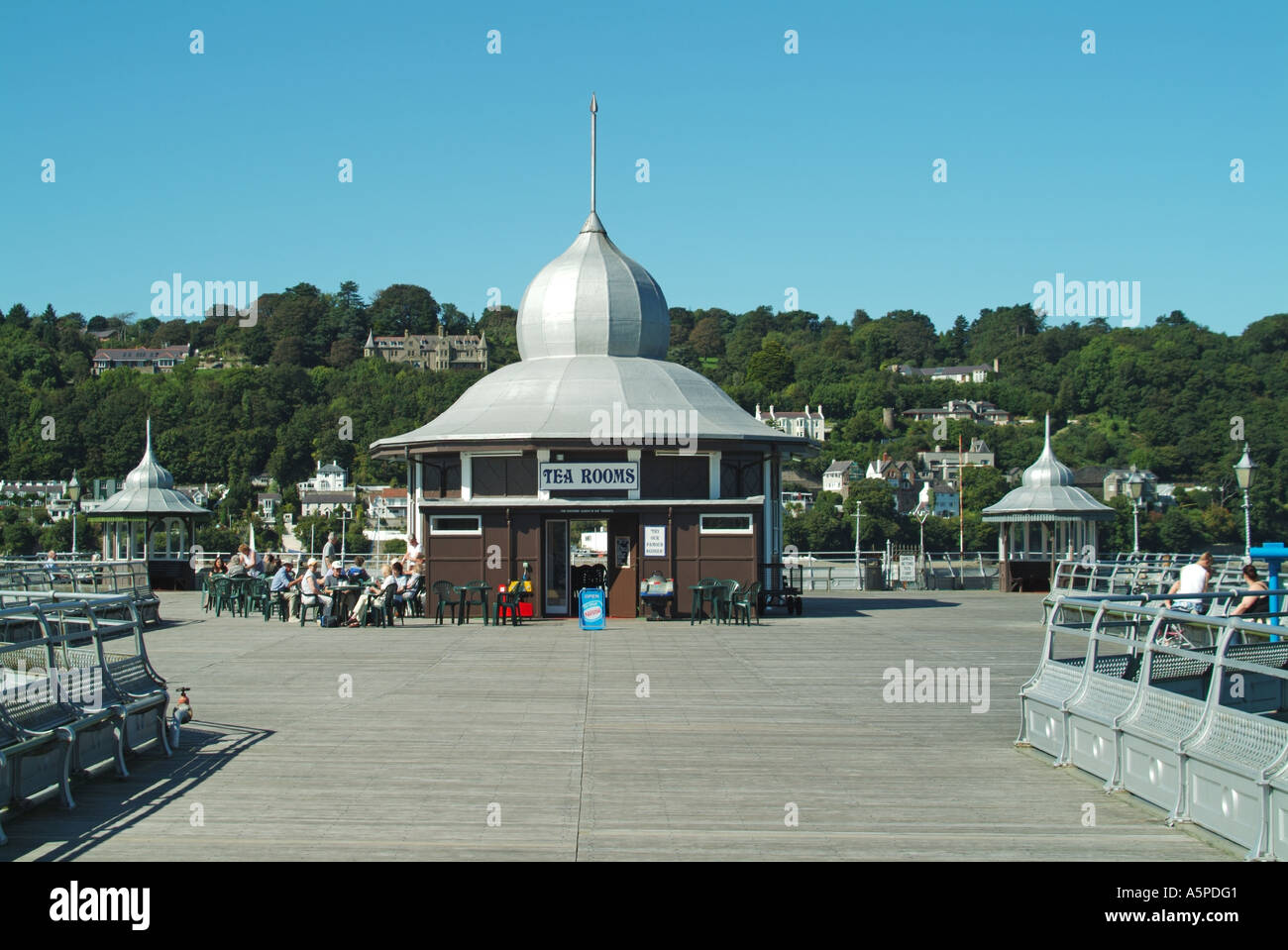 Bangor pier tea rooms with Menai Strait and Isle Of Anglesey beyond ...