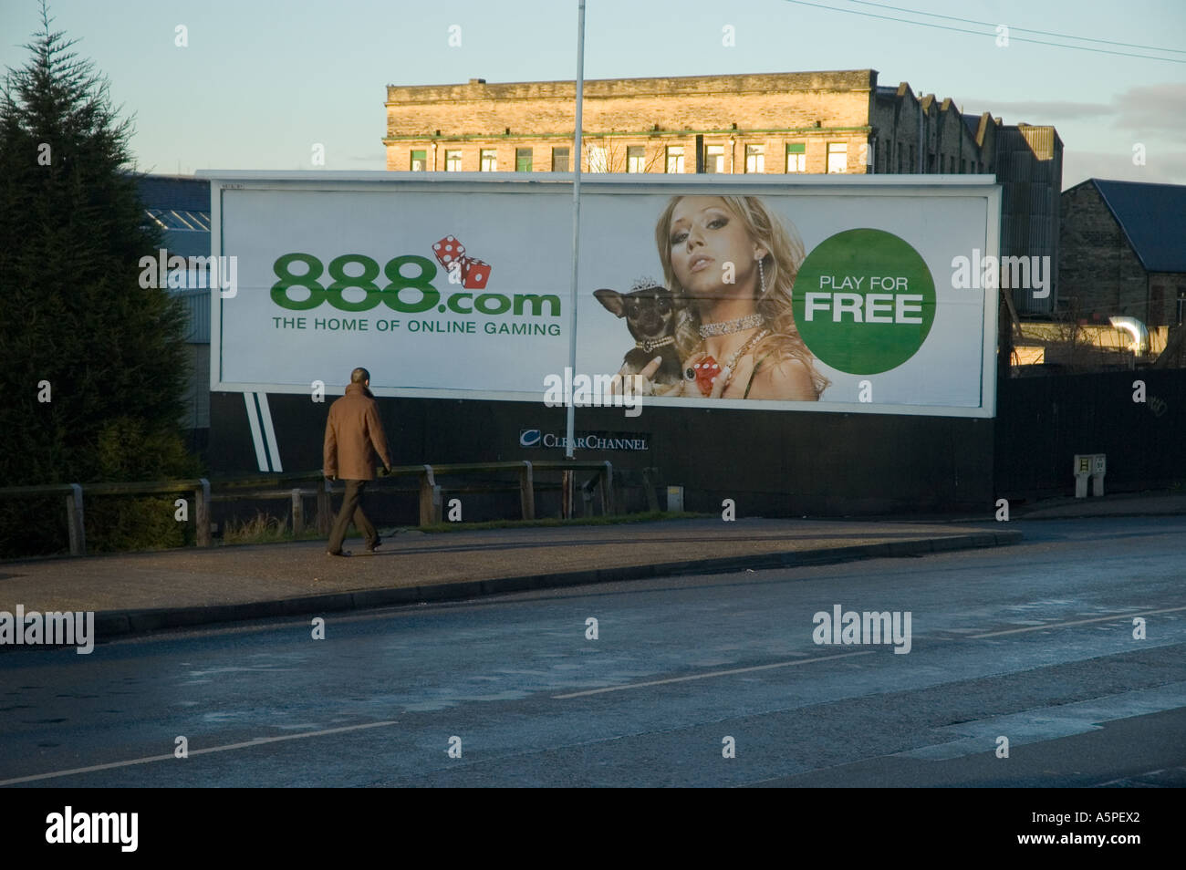 Advertising poster for an online gambling site in a low income inner ...