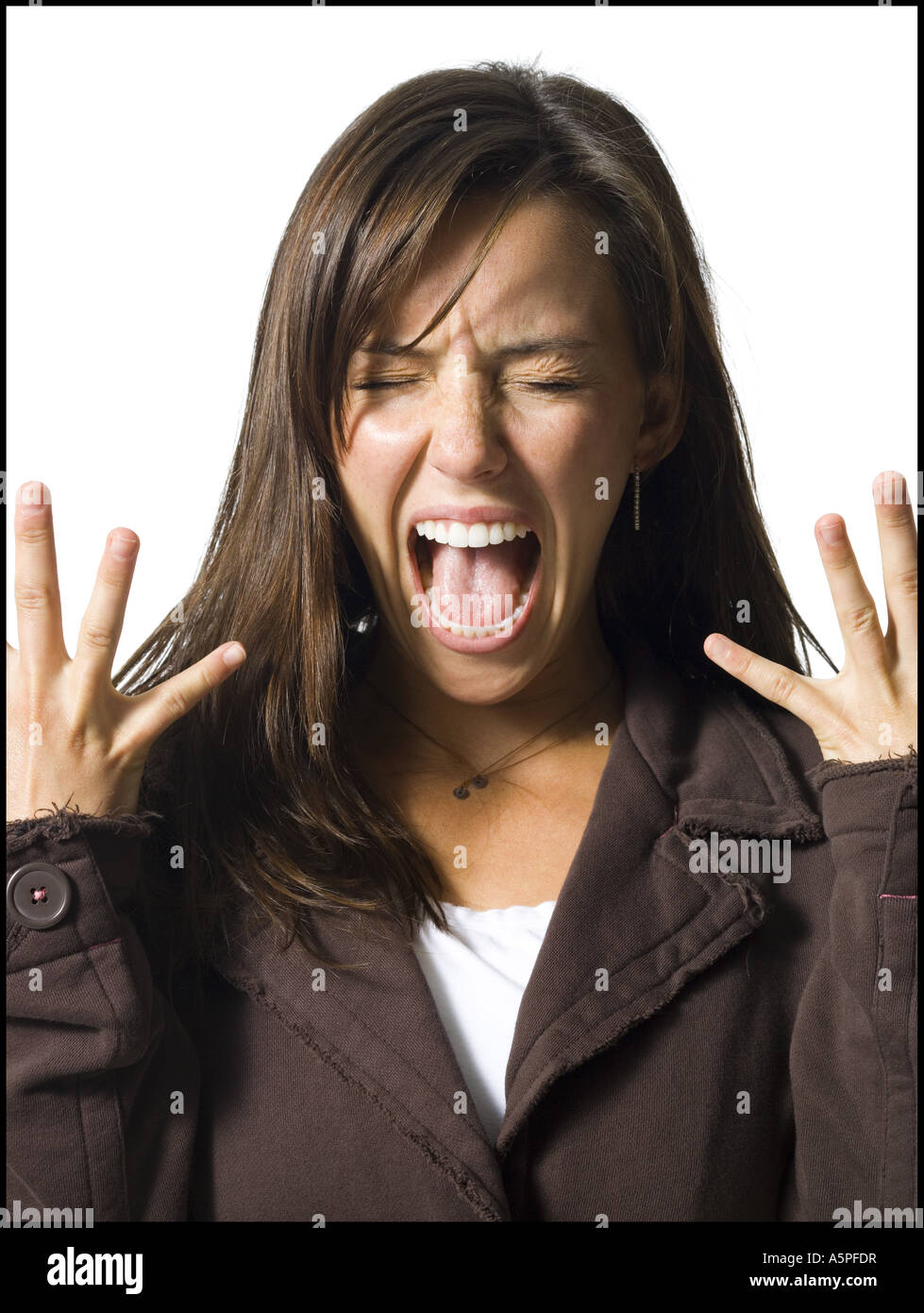 Screaming and excited young woman Stock Photo - Alamy