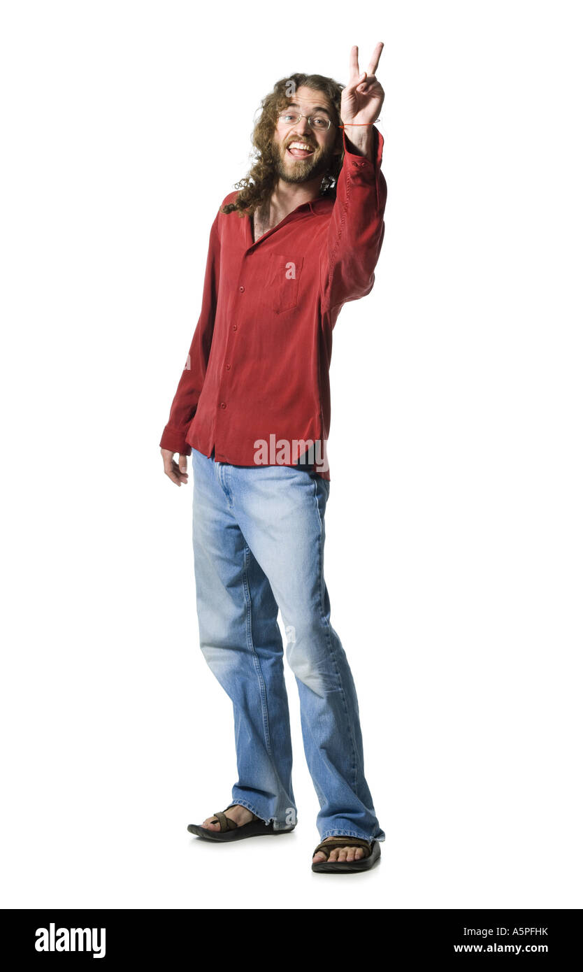 Man making peace sign Cut Out Stock Images & Pictures - Alamy