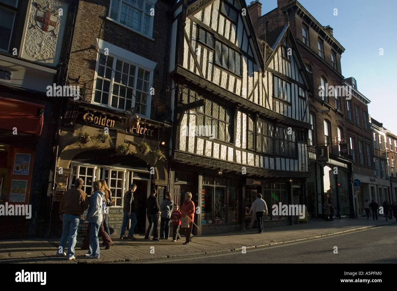 Half timbered building, and the Golden Fleece pub, York Stock Photo - Alamy