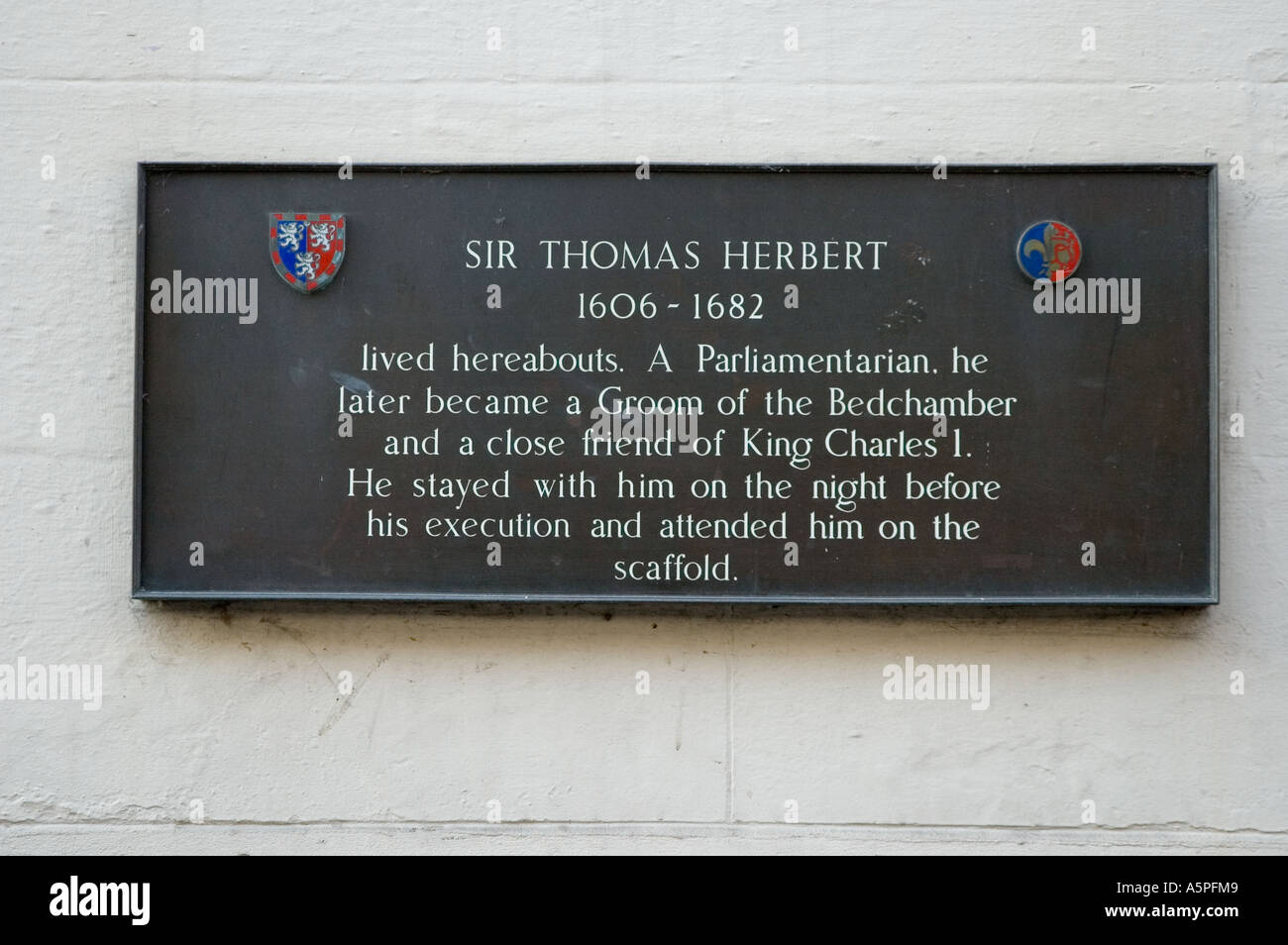 Sign marking the house of Sir Thomas Herbert Stock Photo - Alamy