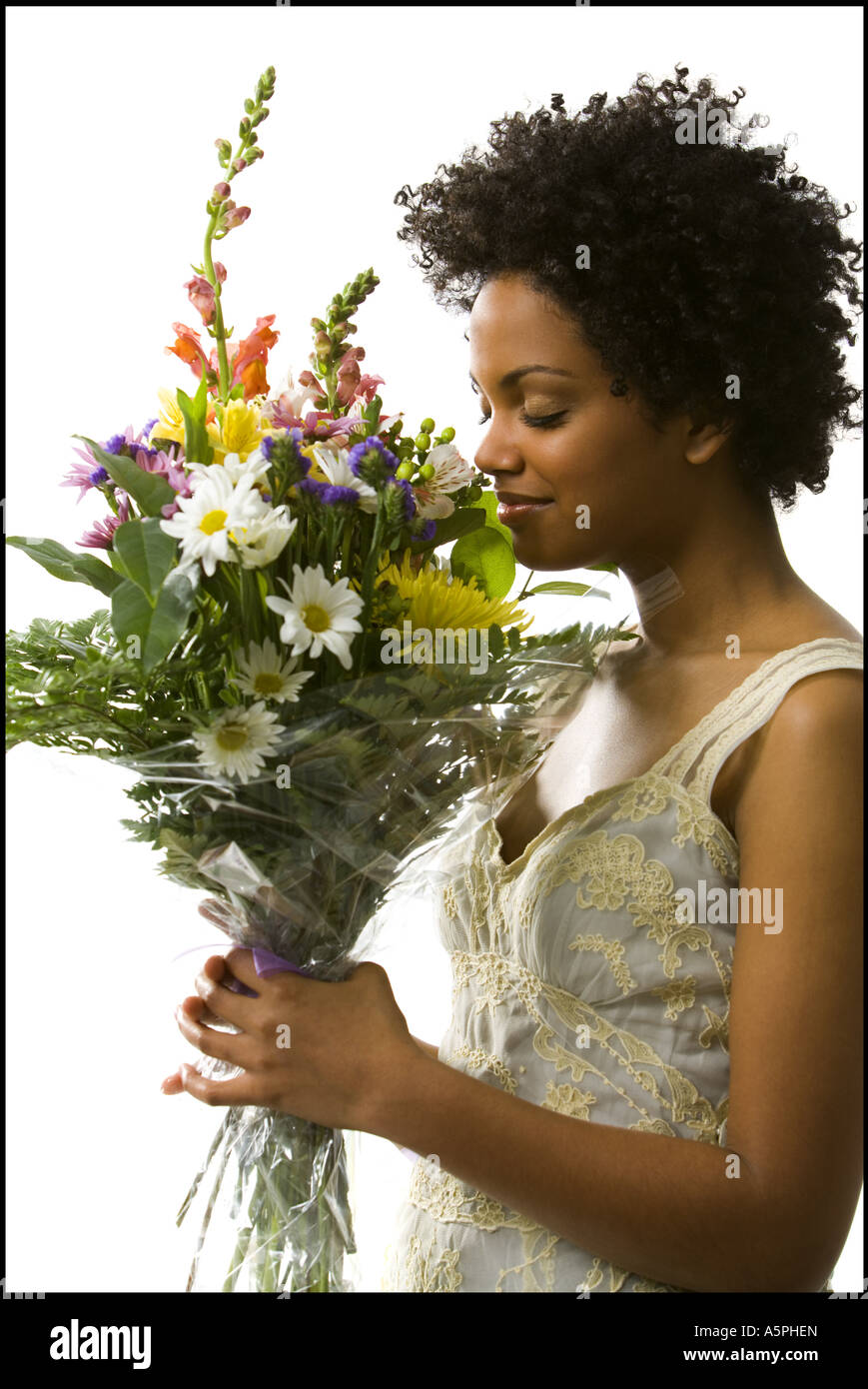 Woman receiving bouquet of flowers Stock Photo - Alamy