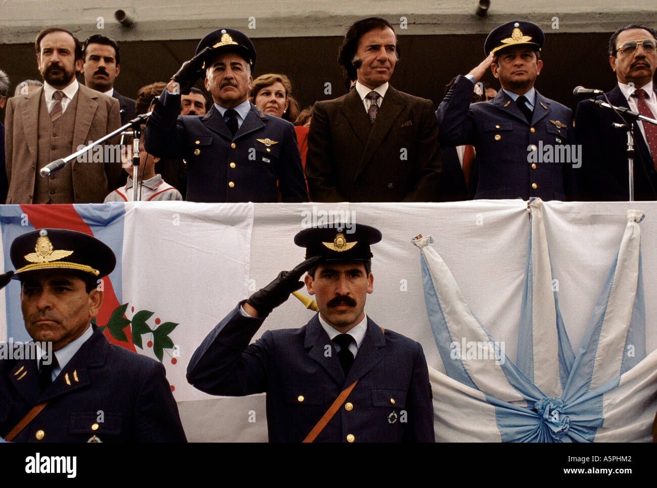 ARGENTINE PRESIDENT CARLOS MENEM AT A PUBLIC ENGAGEMENT AT A MILITARY ...