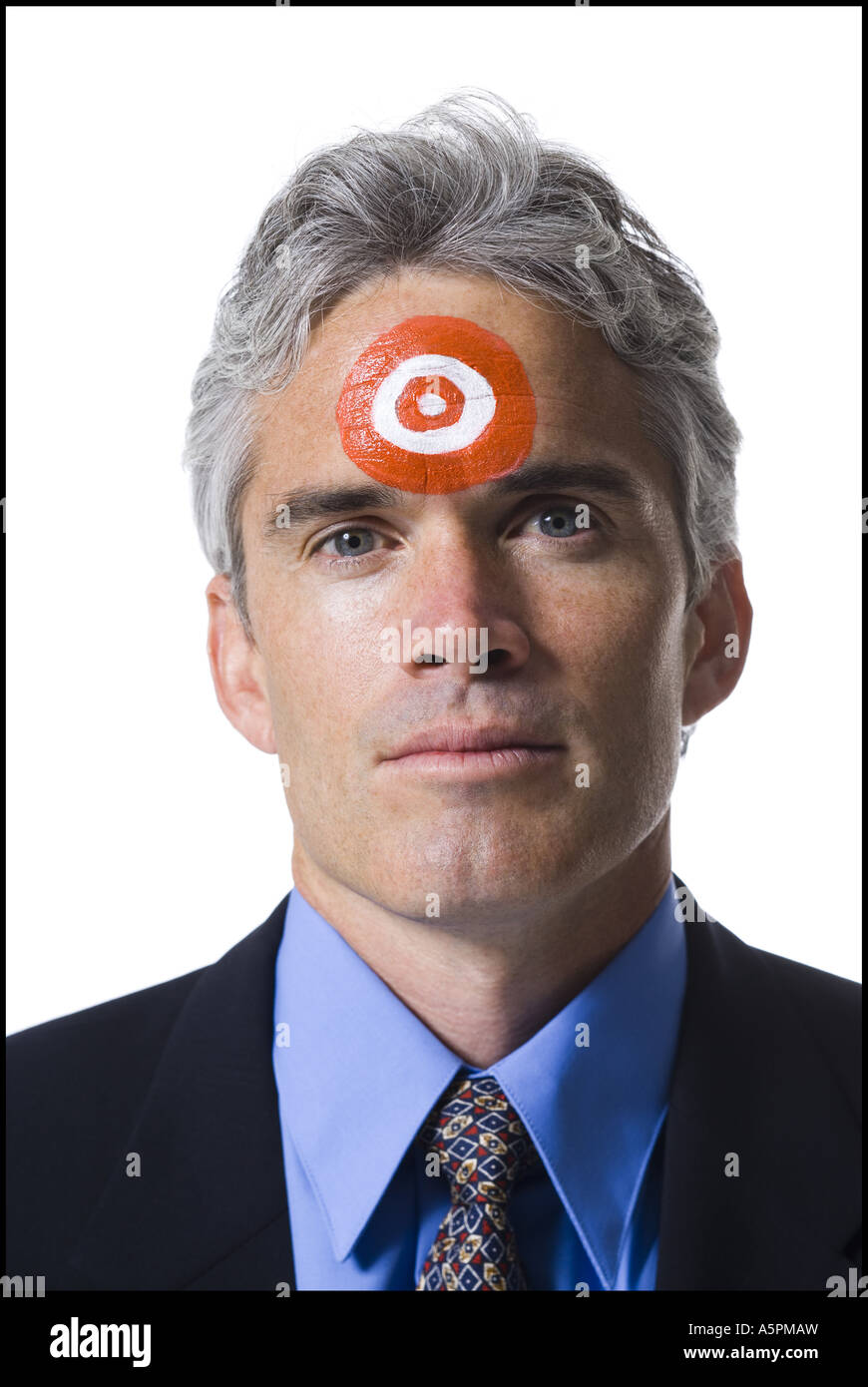 Man with bull s eye on forehead Stock Photo - Alamy