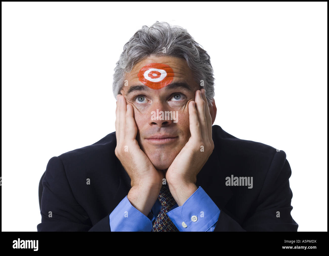 Man with bull s eye on forehead Stock Photo - Alamy