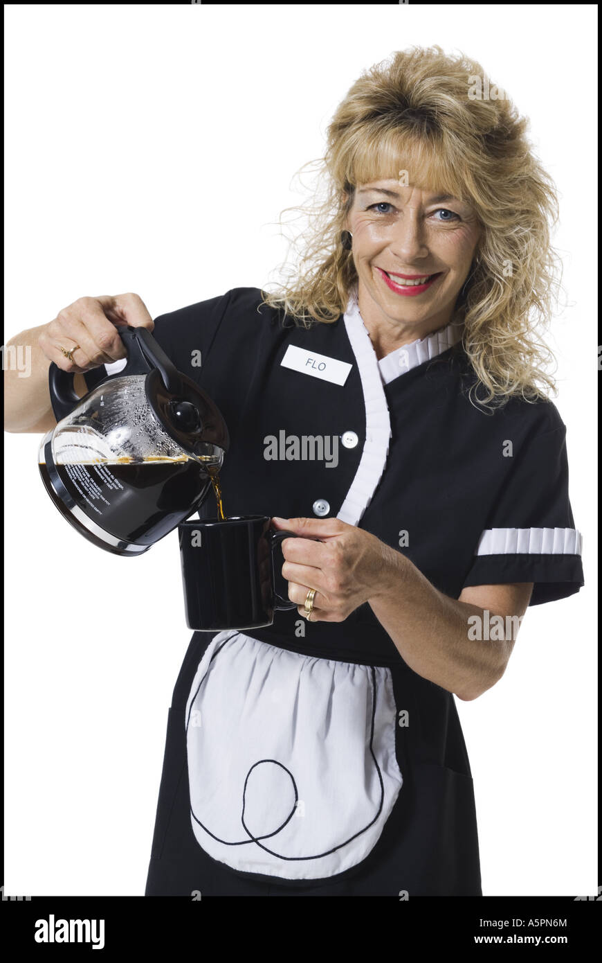Waitress serving coffee Stock Photo - Alamy