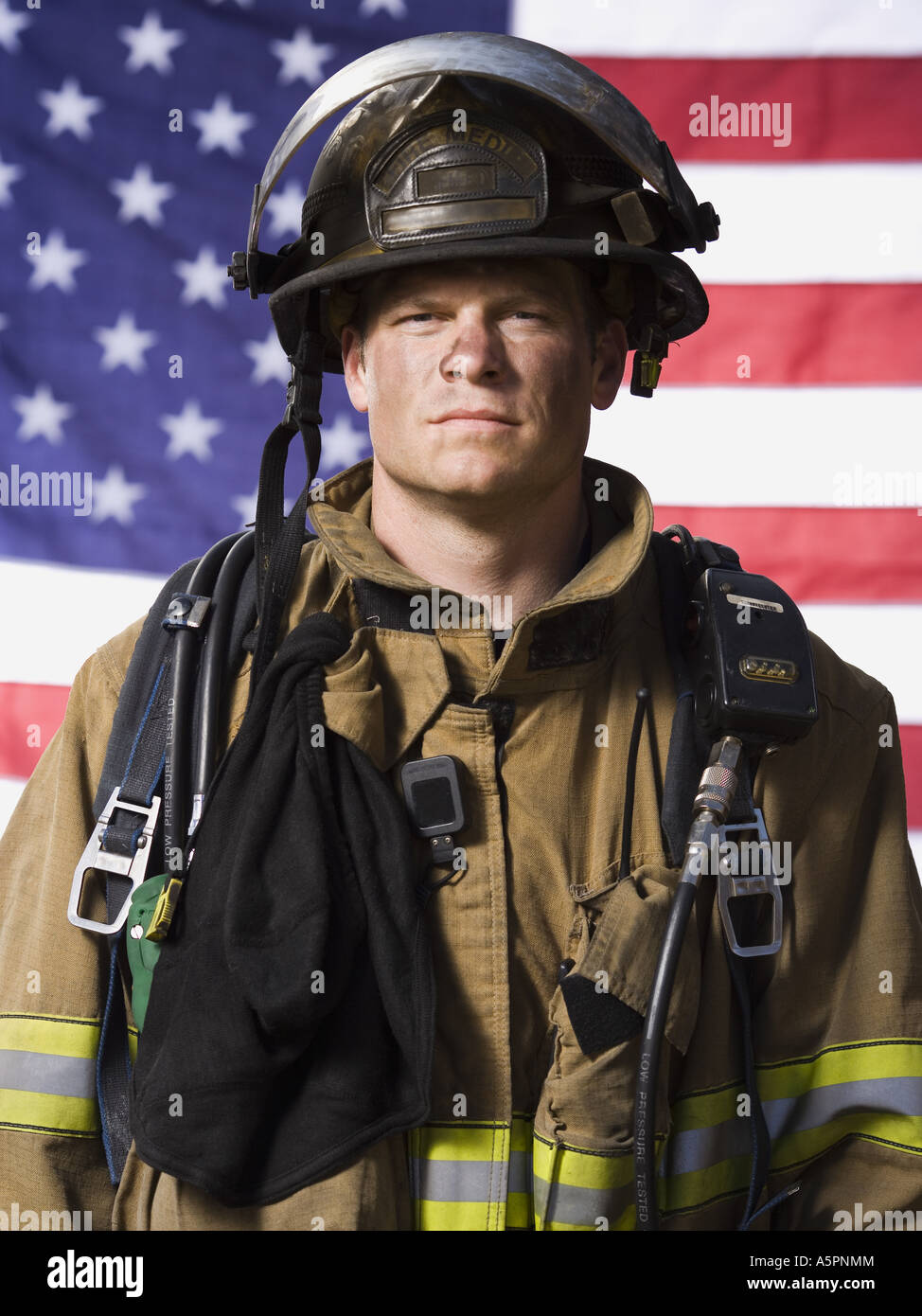 Fireman firefighter helmet american flag hi-res stock photography and ...
