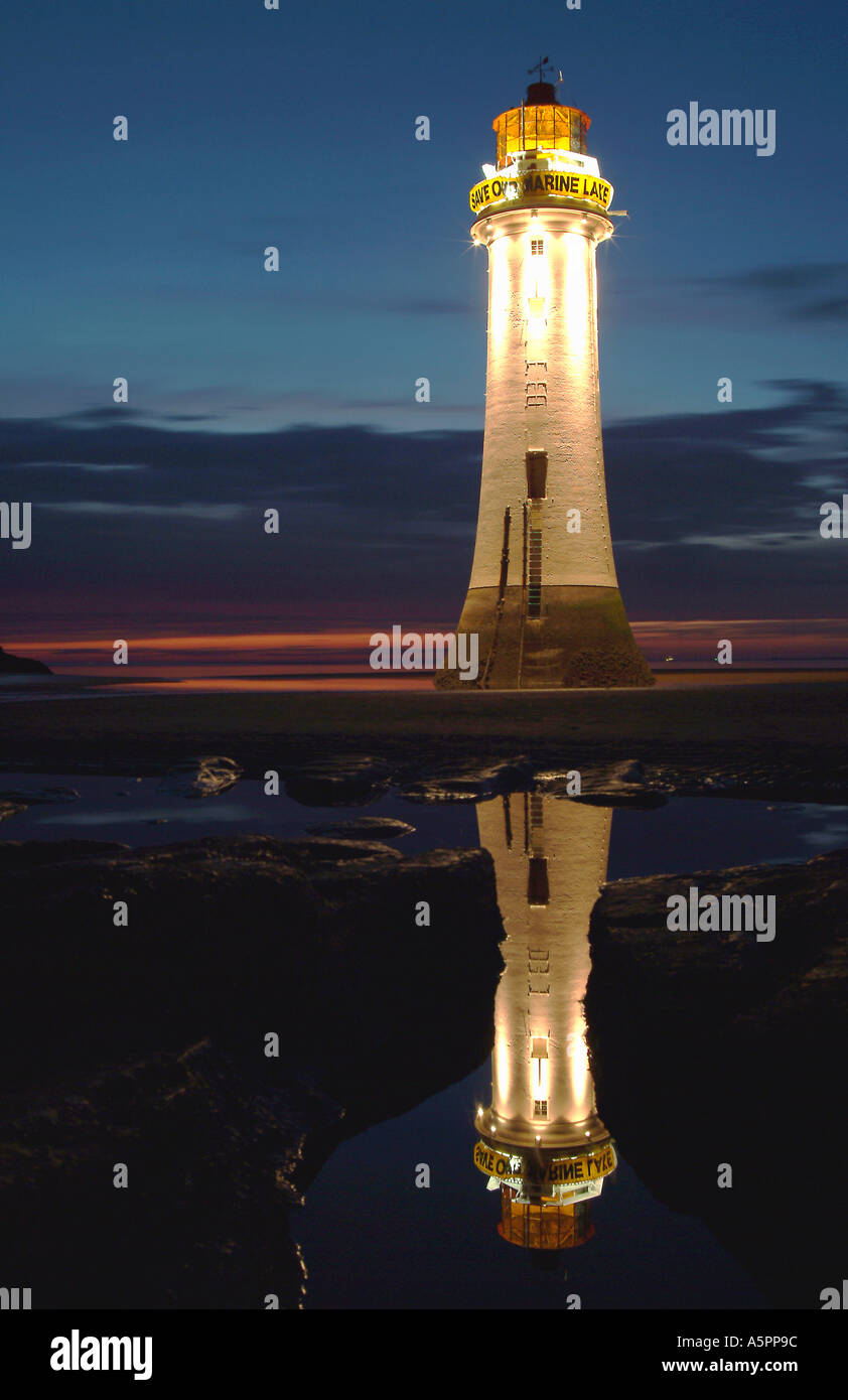 Perch Rock Lighthouse at Night New Brighton The Wirral Merseyside UK ...