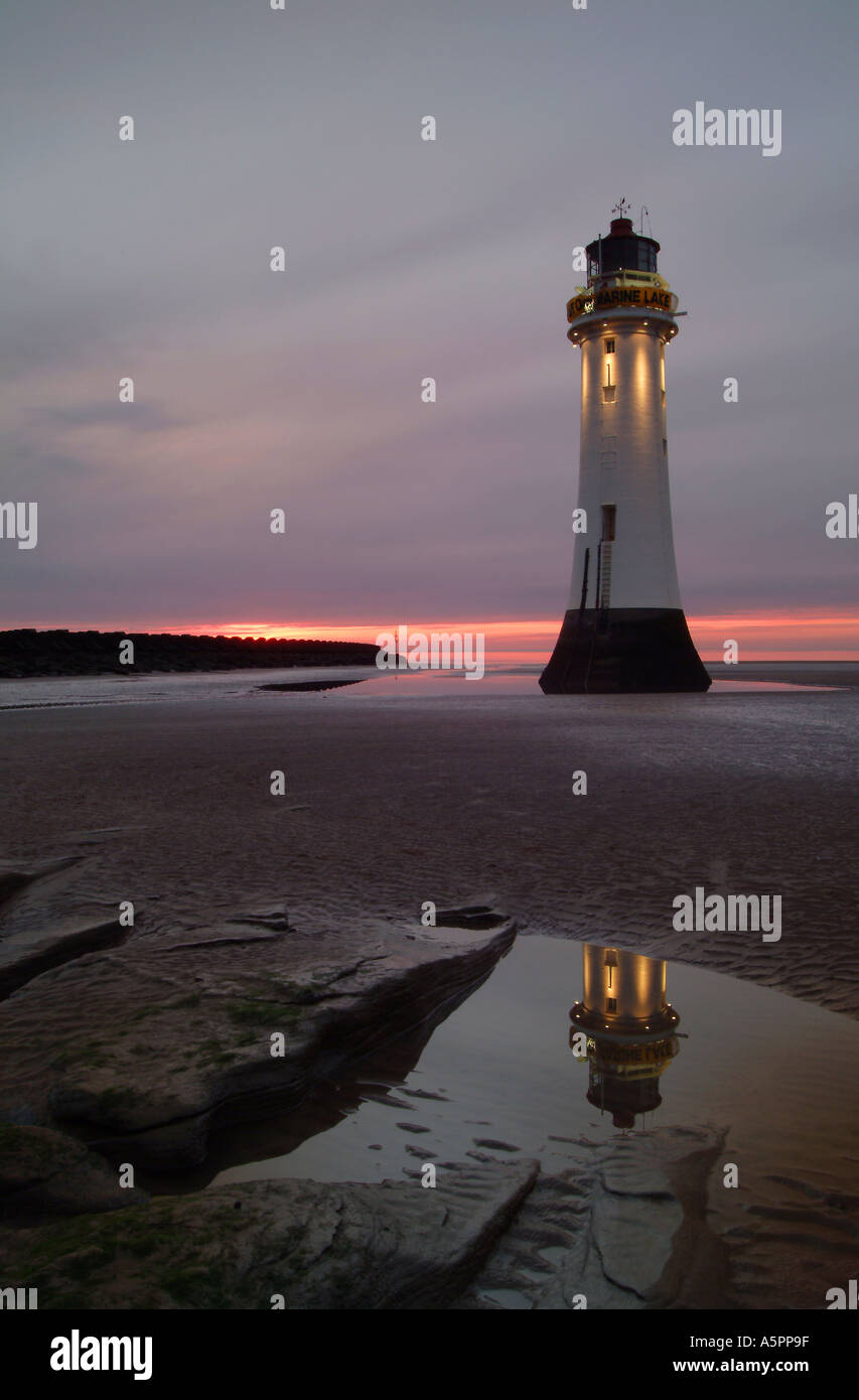Perch Rock Lighthouse at Sunset New Brighton The Wirral Merseyside UK ...