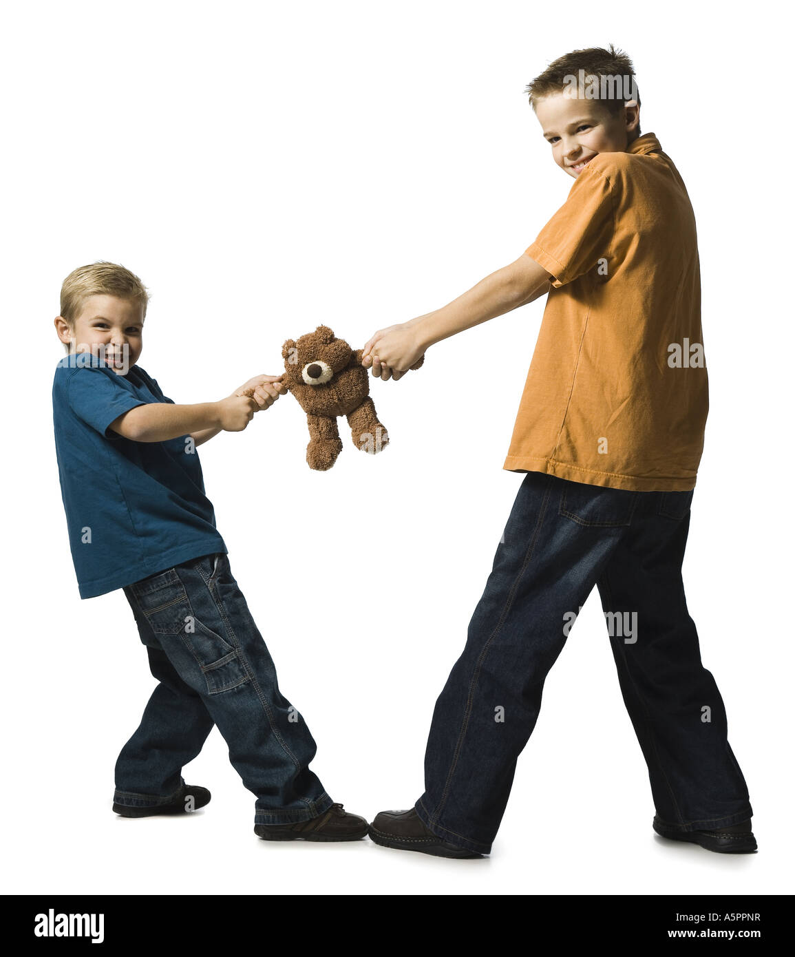 Two brothers arguing over a plush toy Stock Photo - Alamy