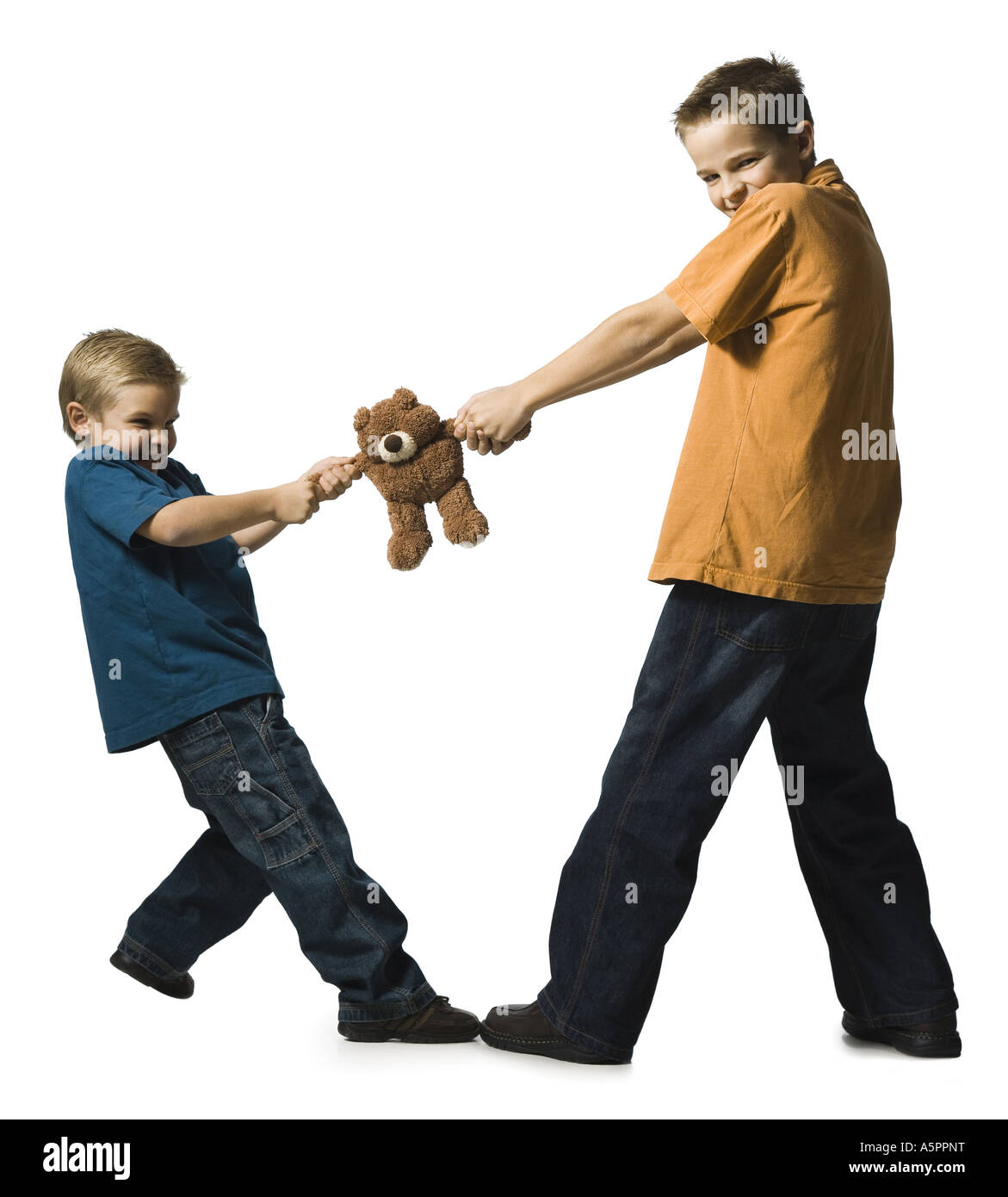Two brothers arguing over a plush toy Stock Photo - Alamy