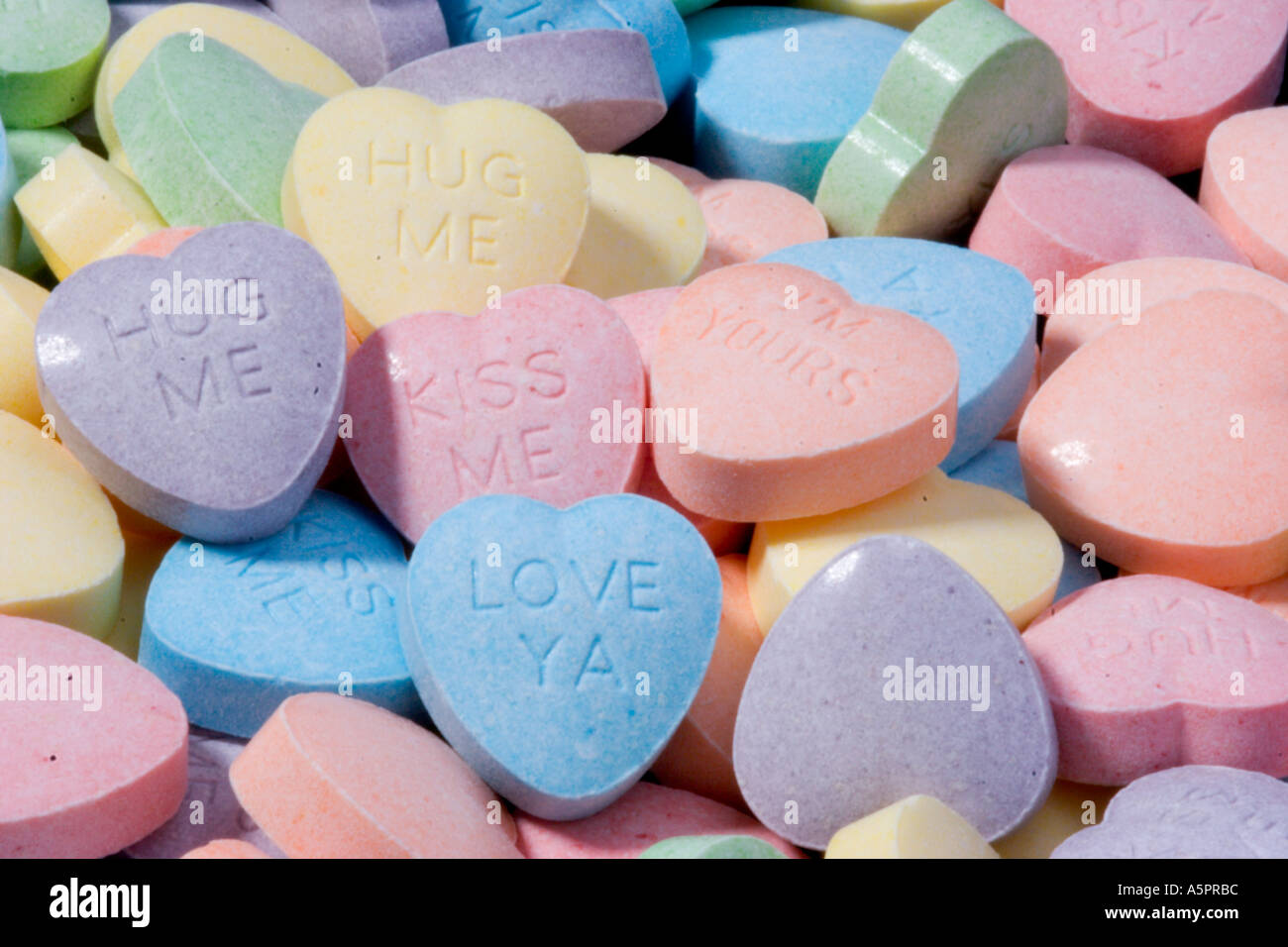Candy hearts expressing the massages of special feelings of love caring ...