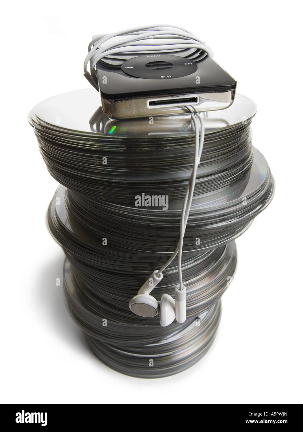 MP3 Player placed on top stack of CDs Stock Photo - Alamy