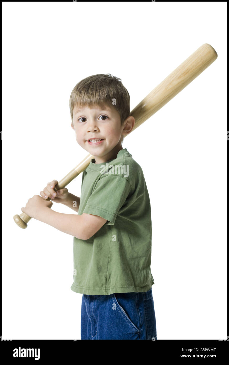 Portrait of a boy holding a baseball bat Stock Photo - Alamy