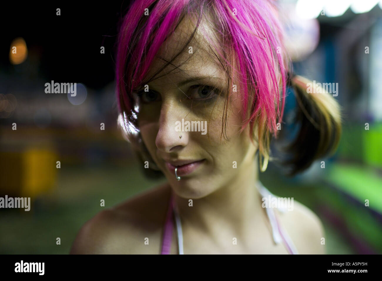 Female punk with dyed pink hair Stock Photo - Alamy
