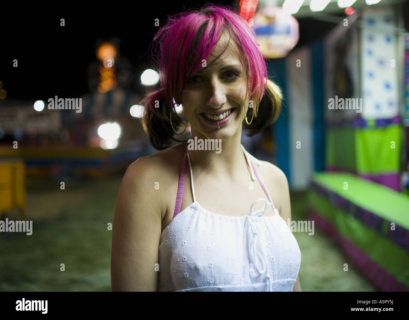Female punk with dyed pink hair Stock Photo - Alamy
