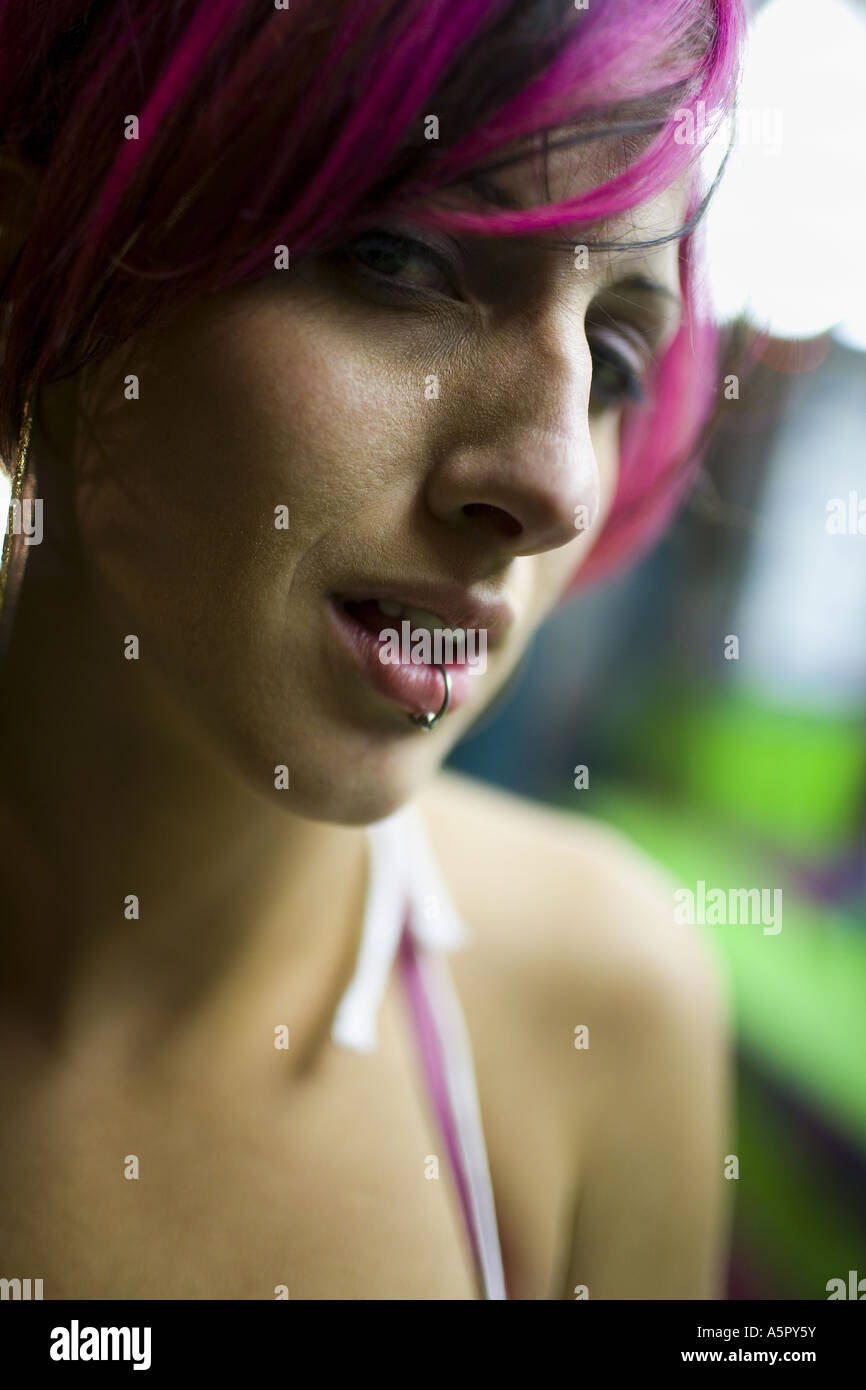 Female punk with dyed pink hair Stock Photo - Alamy