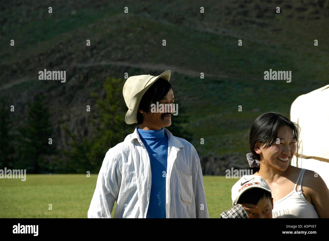 Friendly smiling family in front of their yurte Mongolia Stock Photo ...