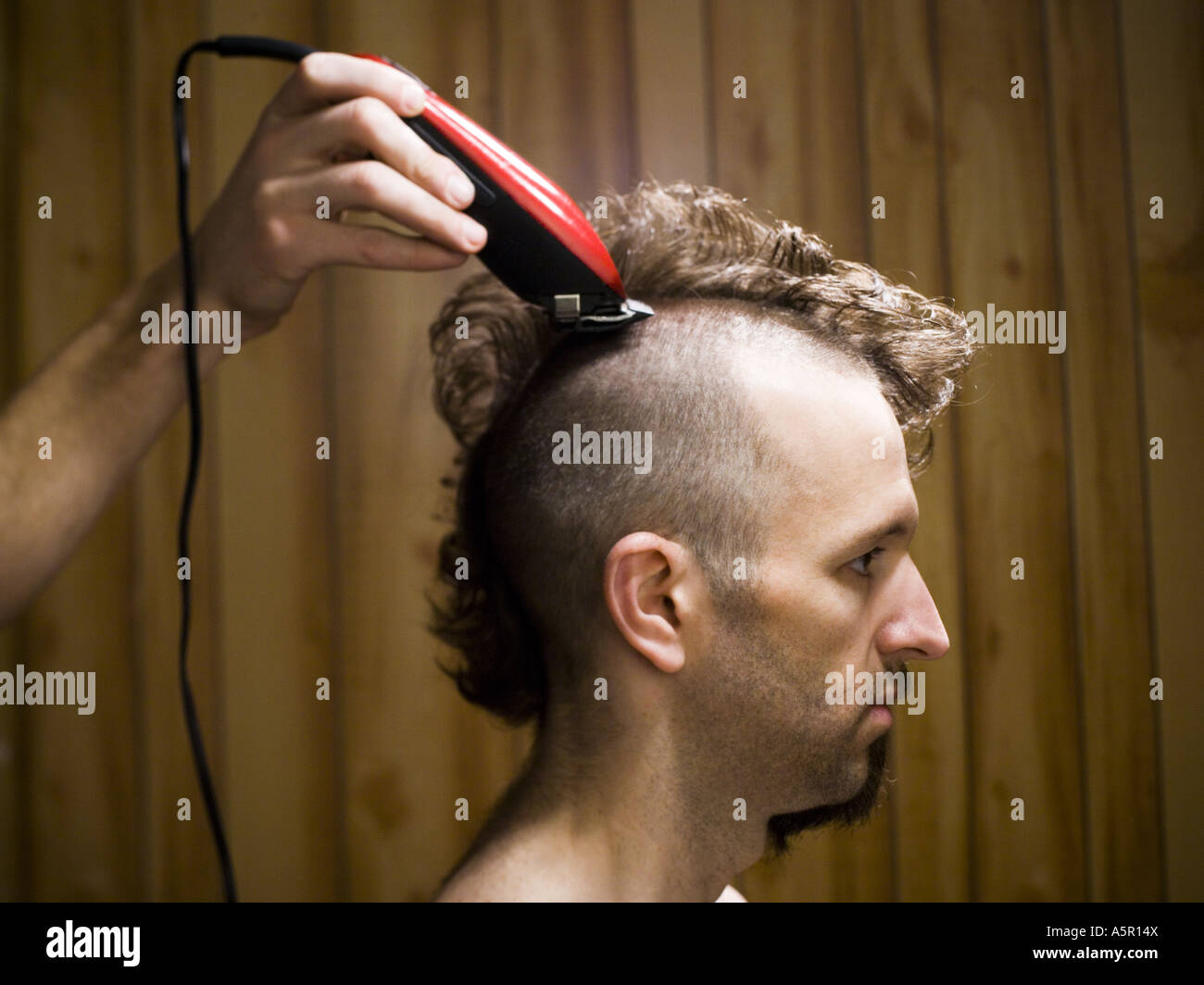 Man with half shaved hair and beard Stock Photo - Alamy