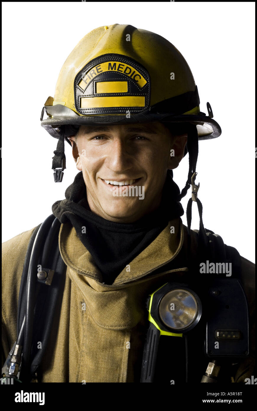 Portrait of a firefighter smiling Stock Photo - Alamy