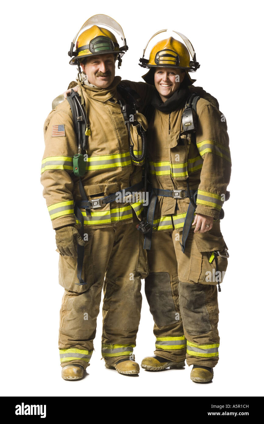 Portrait of two firefighters Stock Photo - Alamy