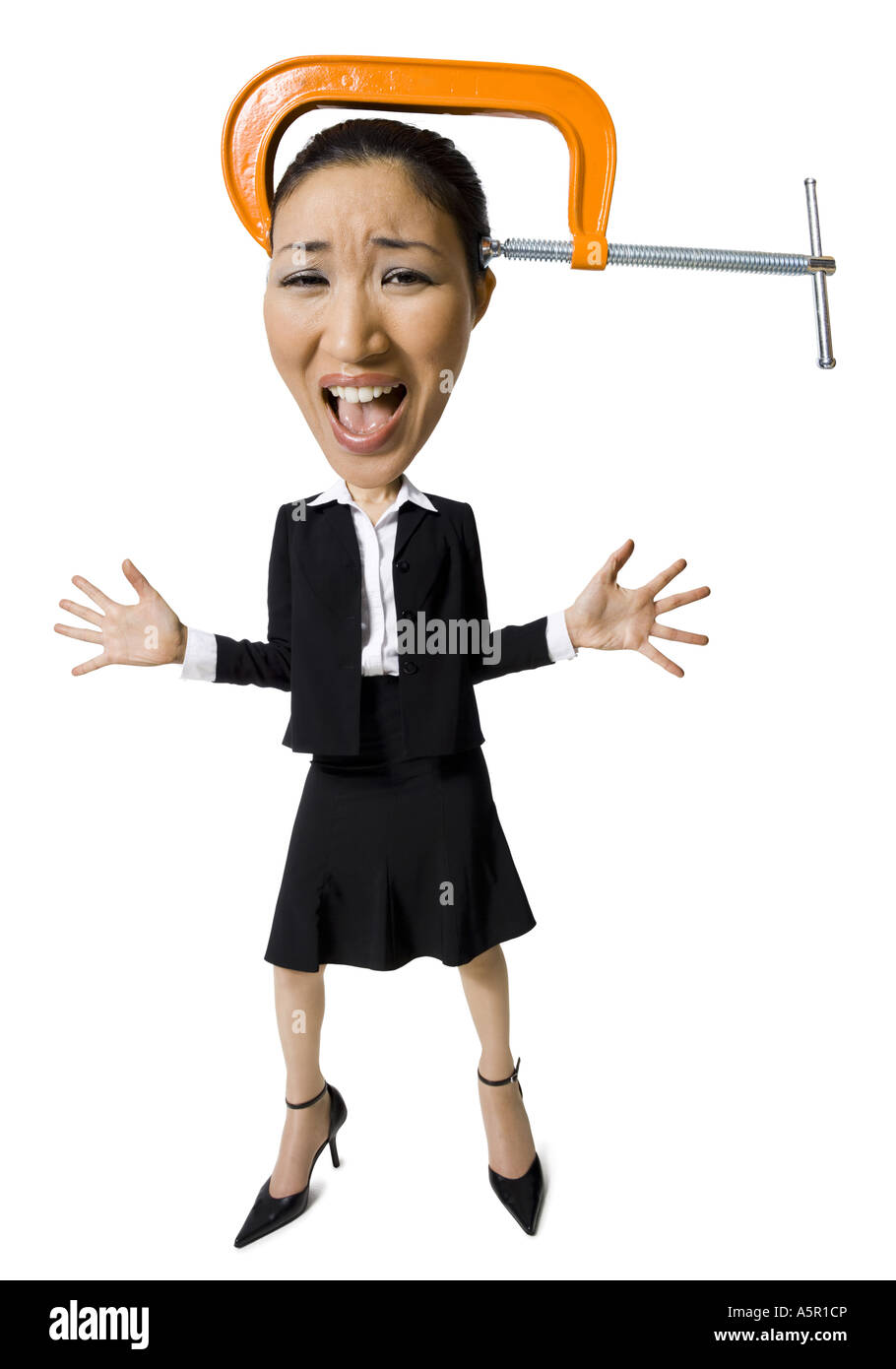 Caricature of businesswoman with vice on head Stock Photo - Alamy